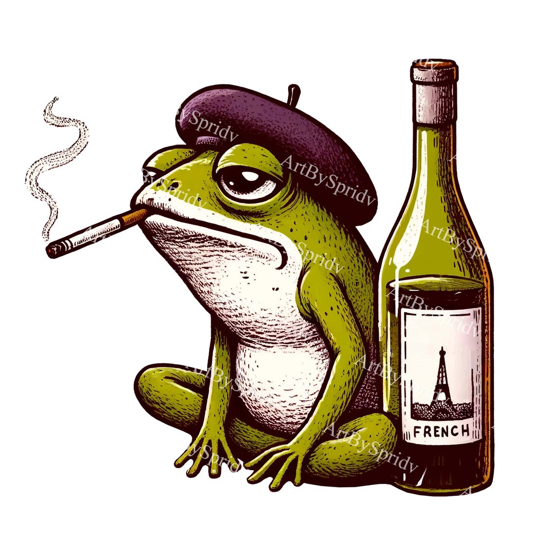 Whimsical Frog Clipart With Beret&cigarette,french Frog Digital Download,funny Smoking Frog Png ...