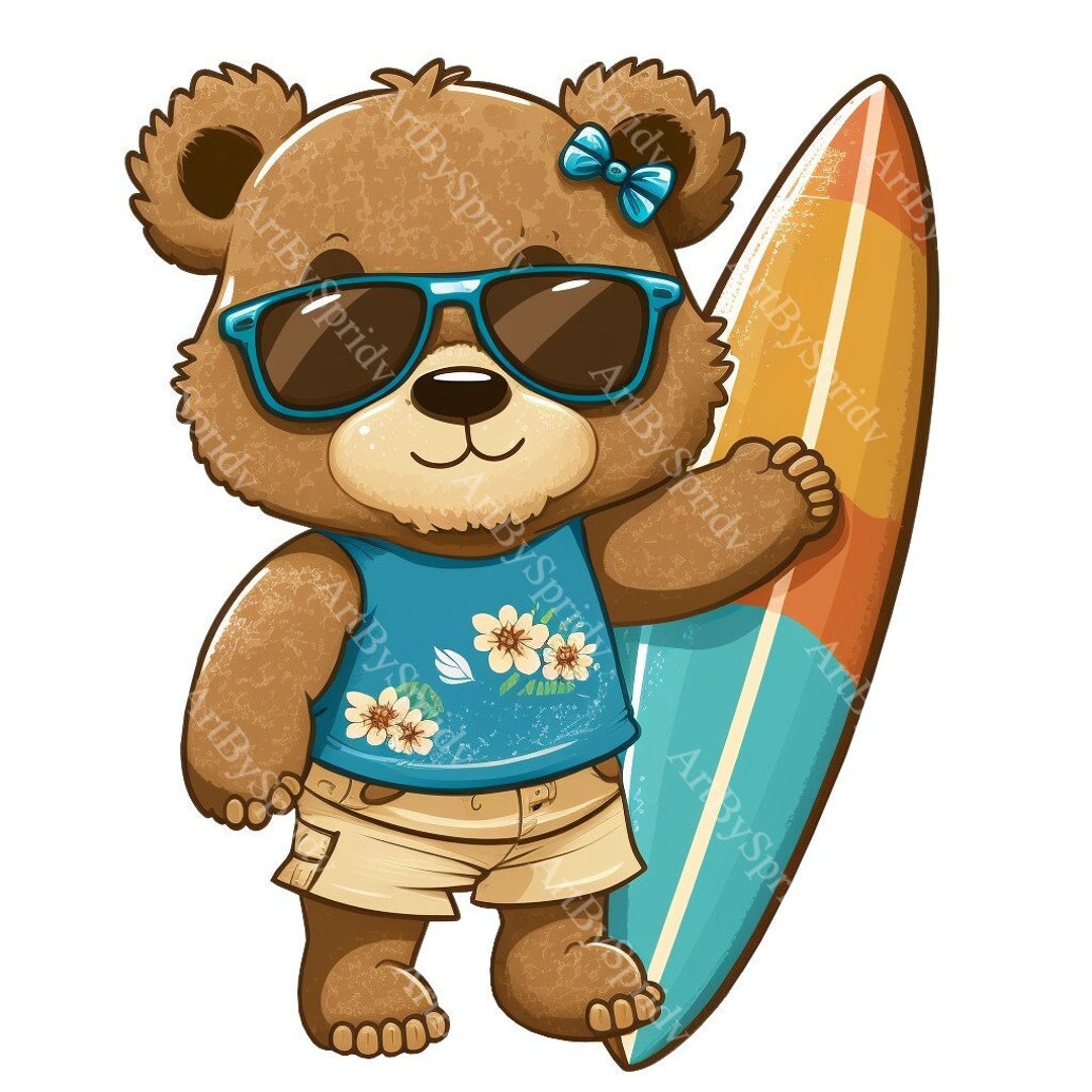 Cute Beach Teddy Bear Surfboard PNG Clip Art-transparent - Etsy