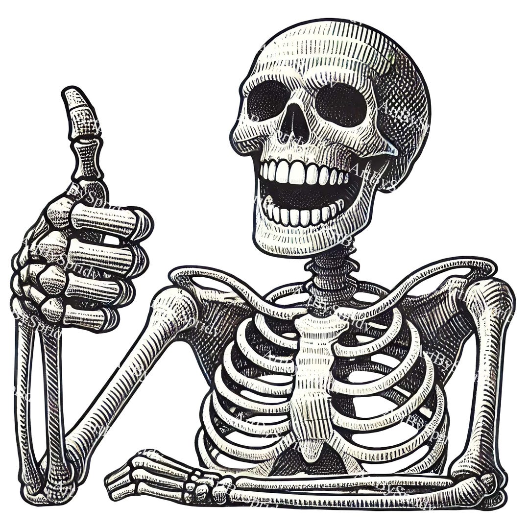 Vintage Skeleton Thumbs up PNG, Retro Halloween Clipart for Tee ...