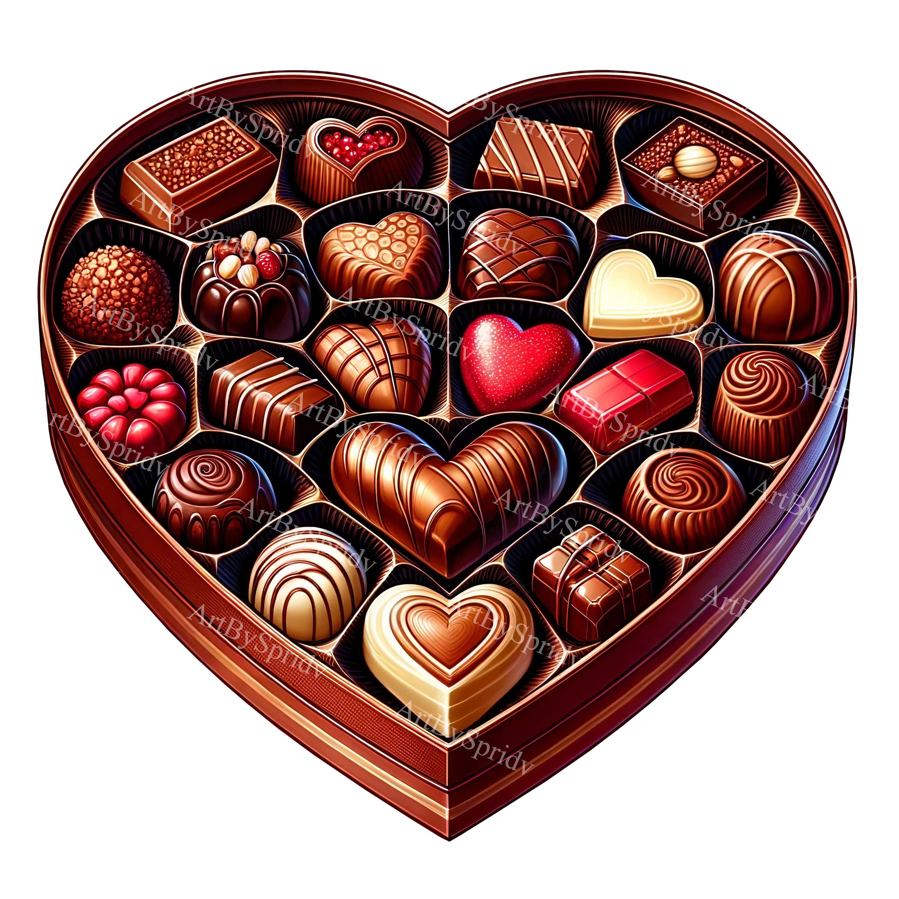 Valentine Chocolate Box Clipart - Heart-shaped Candy Assortment PNG for ...