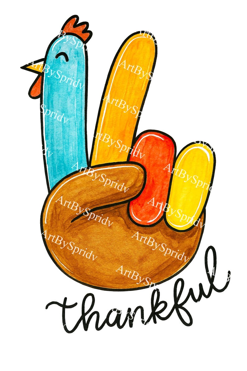 Thankful Hand Turkey Peace Sign PNG Clipart - Fun Thanksgiving ...