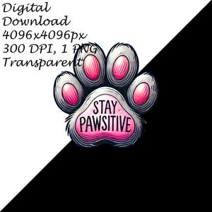 Stay Pawsitive Cat Paw Print Clipart - Adorable Digital Clip Art for ...