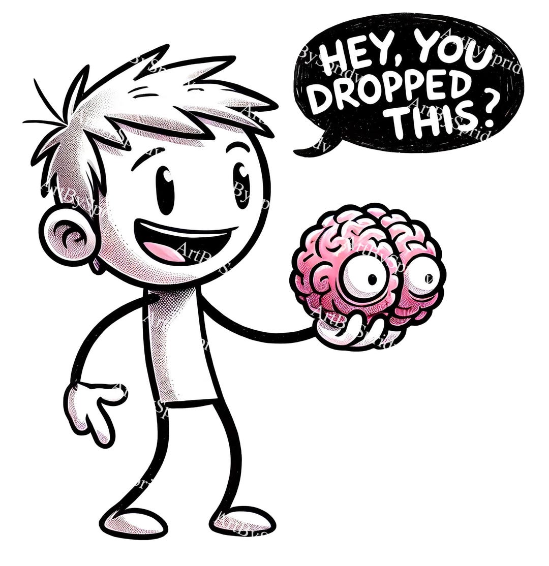 Funny Cartoon Brain Clipart PNG | Transparent Stick Figure Holding ...