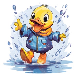 Fun Duck Splash in Water Puddle Transparent PNG Clipart for Sublimation ...
