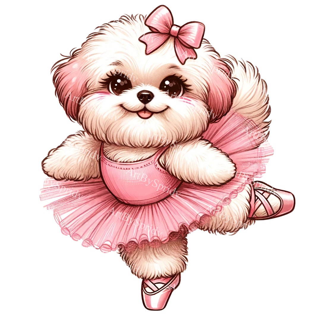 Adorable Fluffy Dog in Pink Ballet Tutu Clipart|cute Puppy Ballerina ...