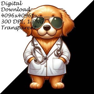 Adorable Golden Retriever Doctor Clipart-cute Dog in Lab Coat With ...