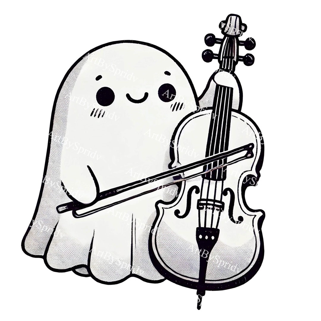Kawaii Ghost Playing Cello PNG Clipart, Cute Transparent Spooky With ...