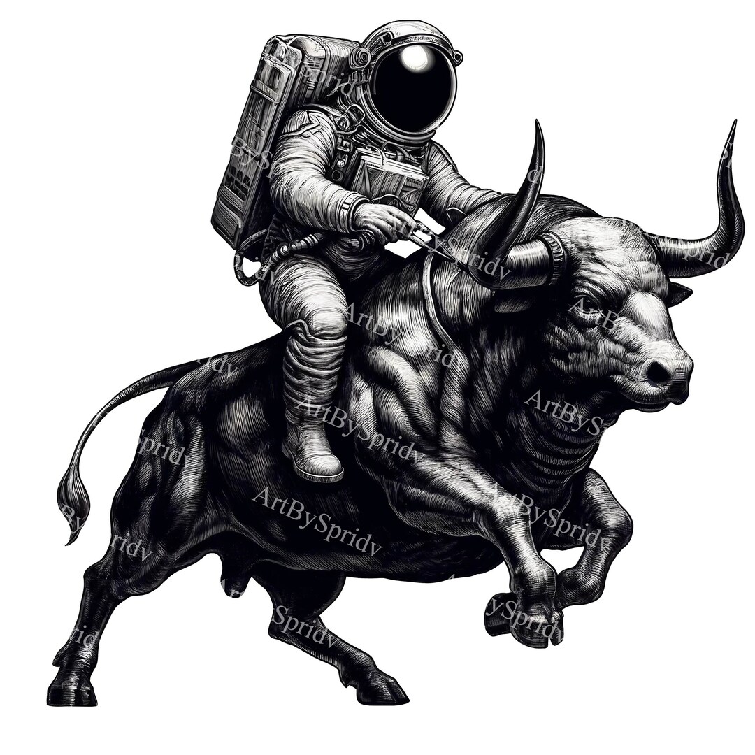 Astronaut Riding Bull Rider Art Print-space Rodeo Digital Clipart for ...