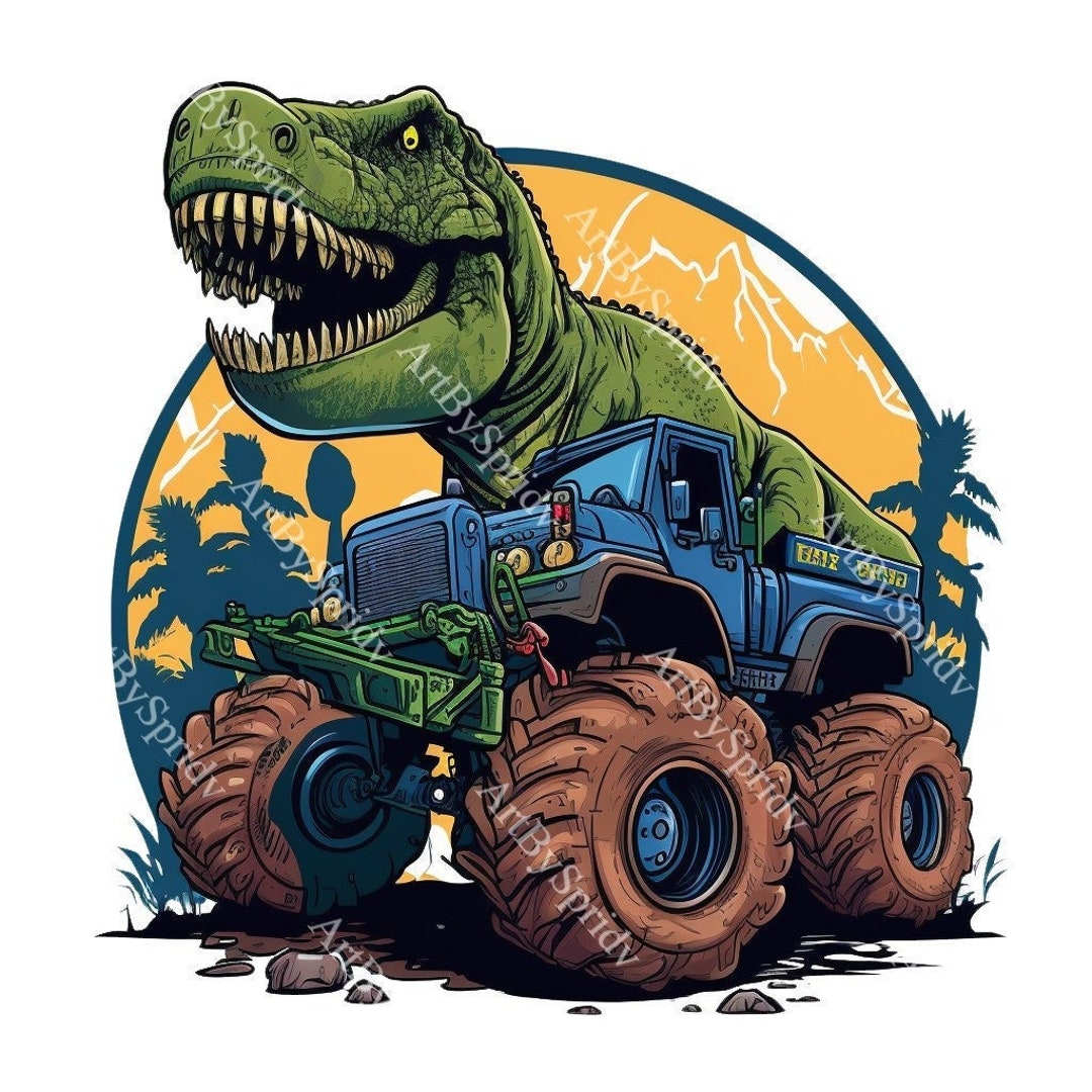 T-rex Dinosaur on Monster Truck Sublimation Clipart, Transparent PNG ...