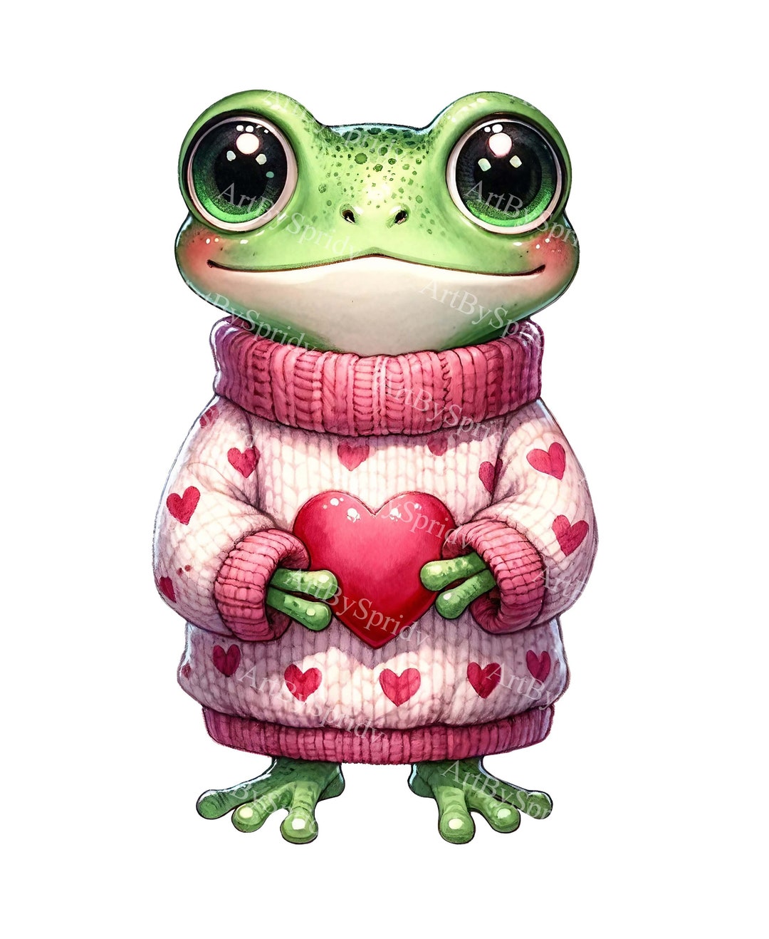 Valentine's Day Frog Clipart: Knit Sweater Heart Design, Digital PNG ...