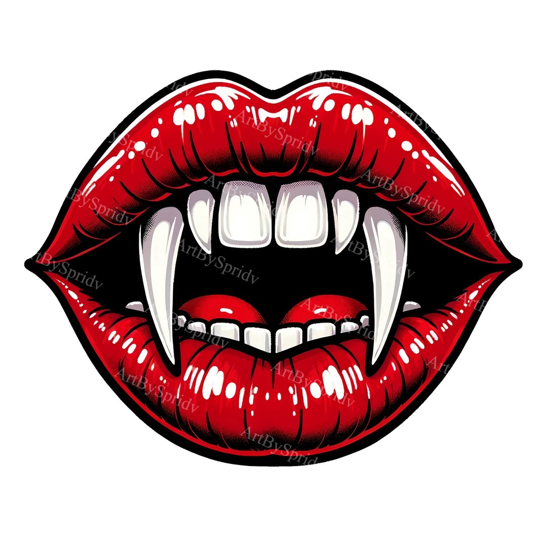 Red Vampire Lips PNG Clipart - Fangs Mouth Graphic for DTG on T-shirt ...