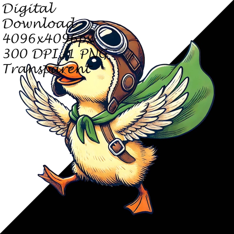 Duckling With Aviator Goggles & Green Cape PNG Clipart, Cute Pilot Duck ...
