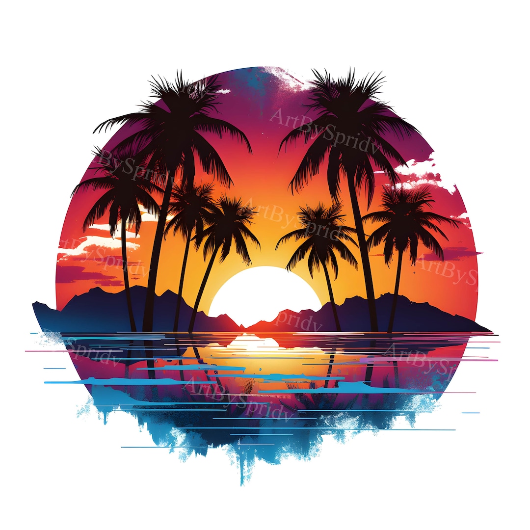 Abstract Sunset Palm Trees Beach Transparent PNG Clipart for ...
