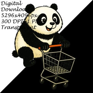 Funny Panda With Shopping Cart PNG | Cute Cartoon Panda Clipart ...