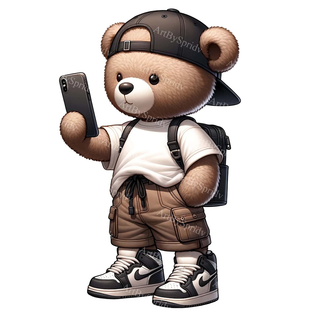 Trendy Teddy Bear Clipart With Modern Outfit | Urban Style Digital Bear ...
