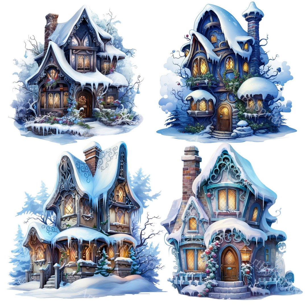 Winter Wonderland Digital Clipart Bundle | Snowy Houses PNG | Printable ...