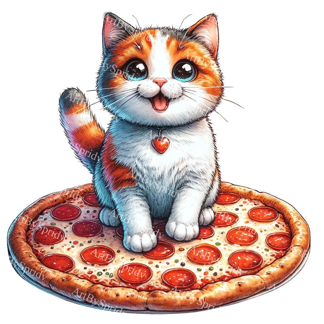 Charming Cat on Pepperoni Pizza Clipart - High-resolution PNG, Cute ...