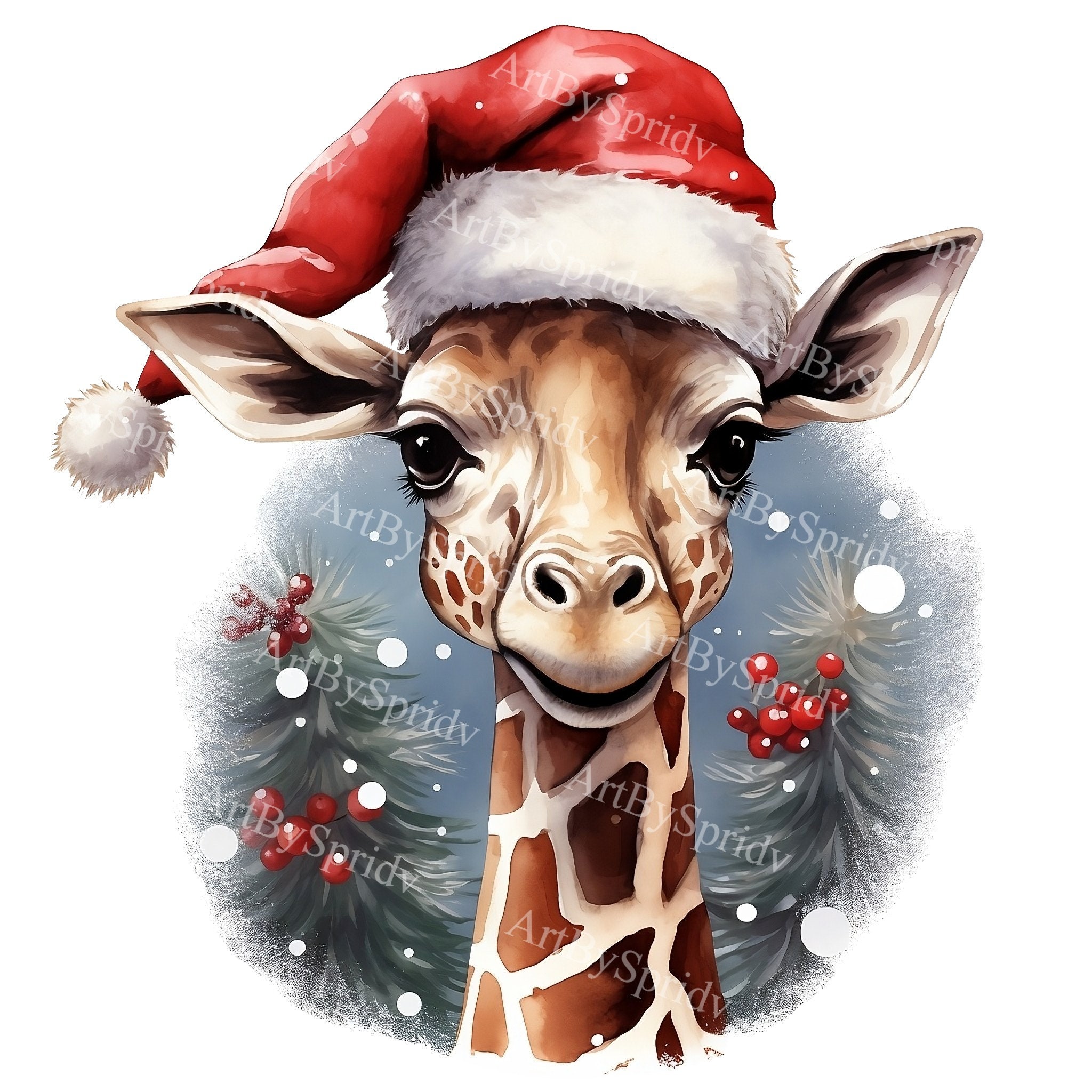 Christmas Giraffe Clipart With Santa Hat – High-quality Transparent PNG ...