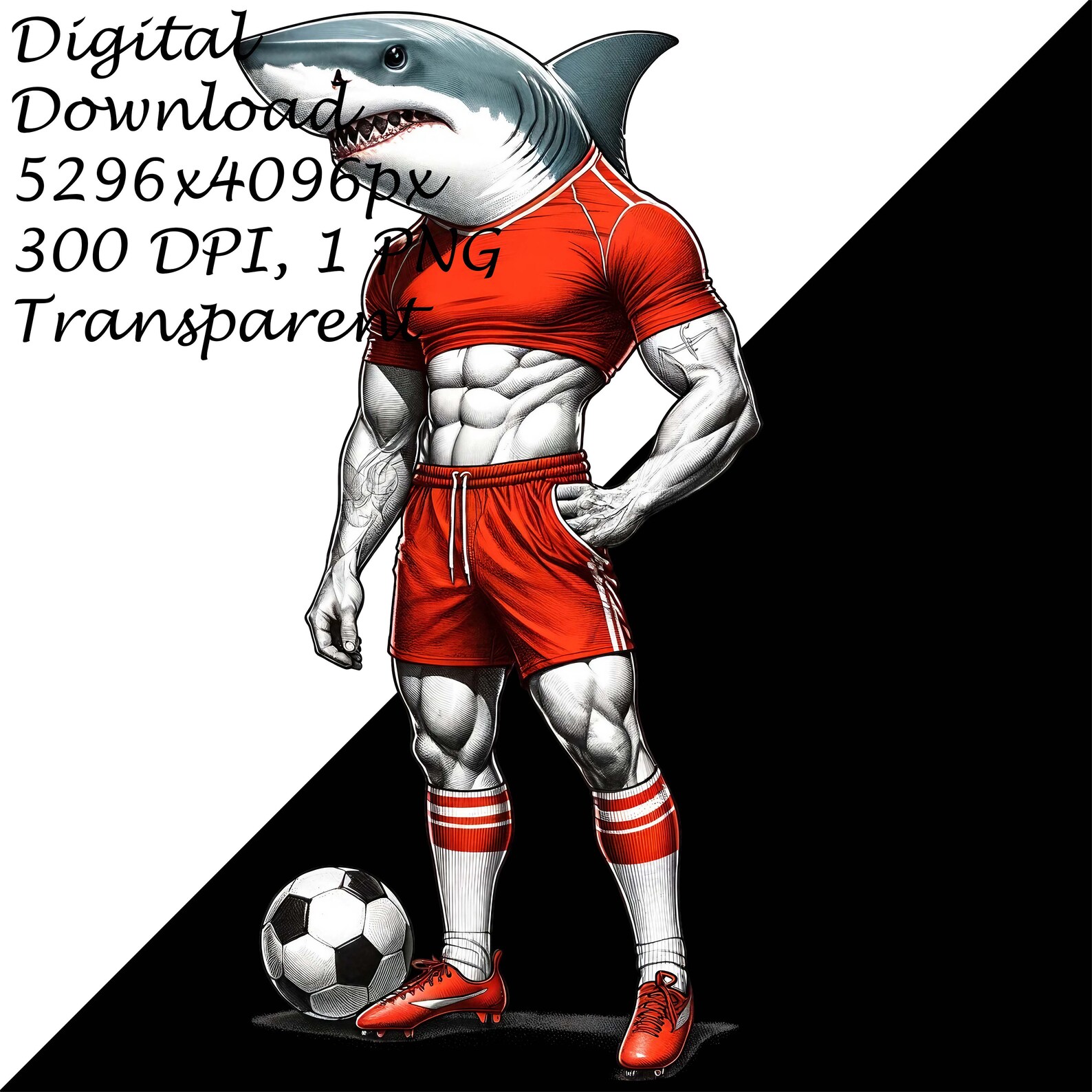 Shark Soccer Player Clipart Muscular Shark Digital PNG, Sports Fish ...