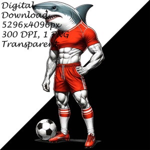 Shark Soccer Player Clipart - Muscular Shark Digital PNG, Sports Fish ...