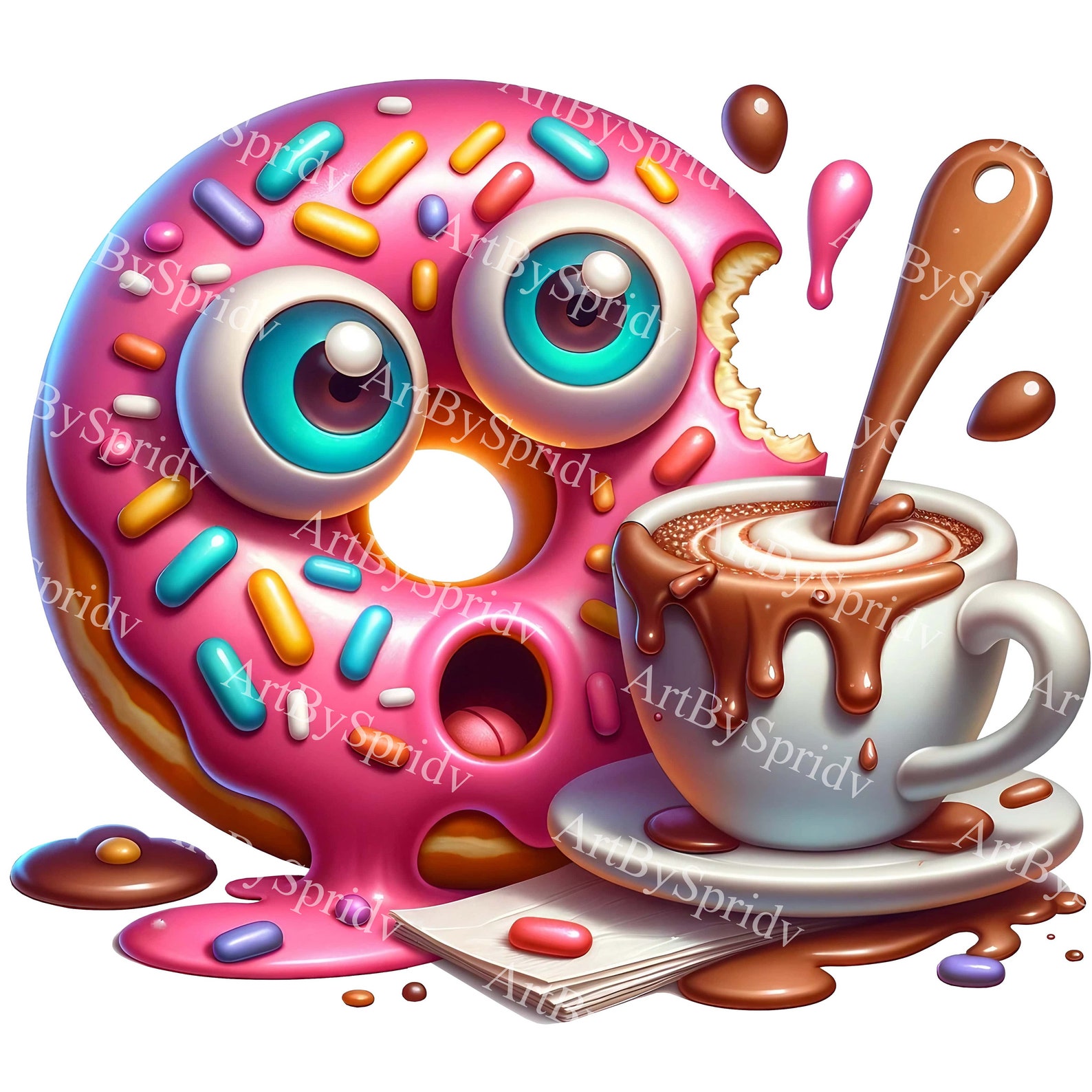 Whimsical Donut & Spilled Coffee Clipart Cute Digital Clip Art for ...