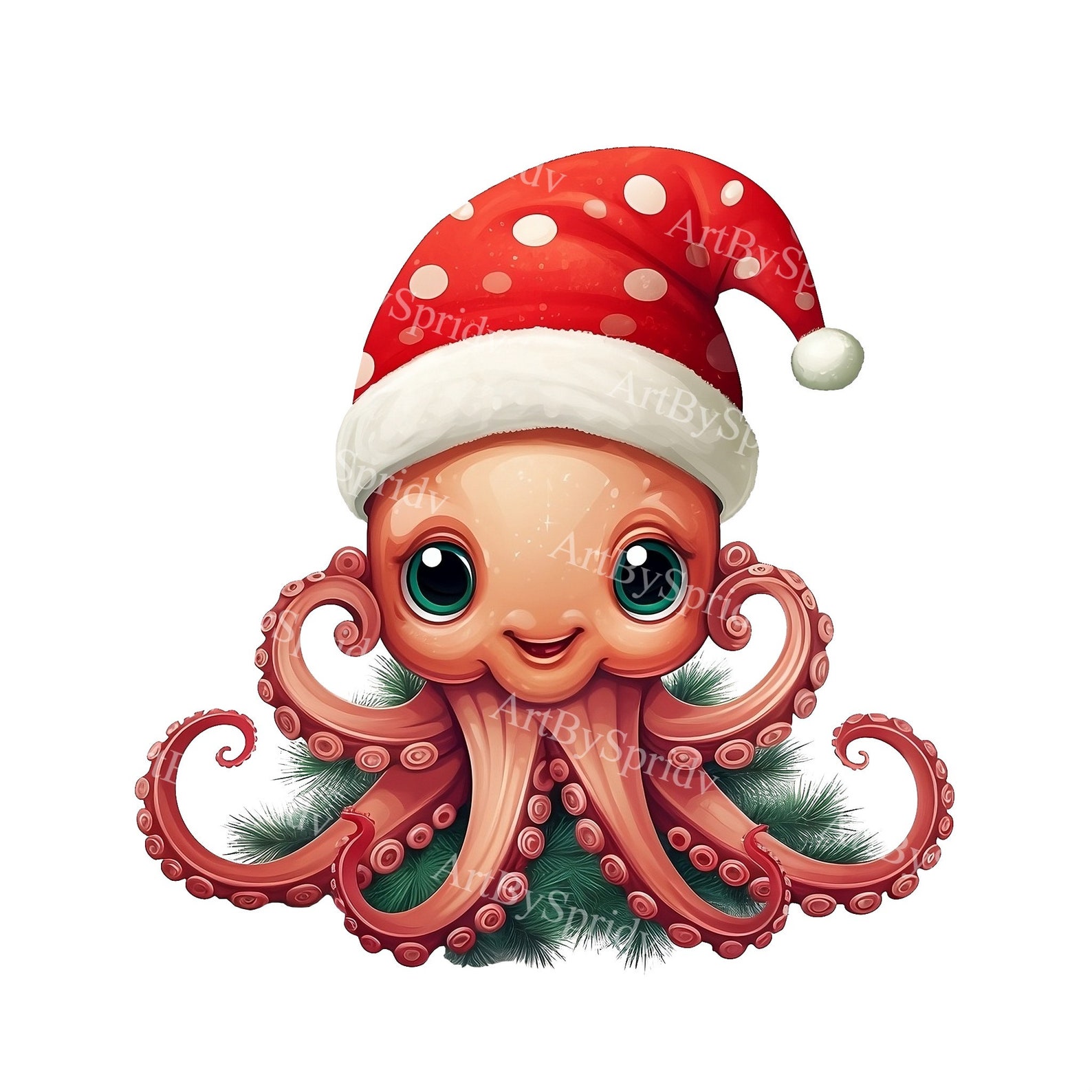 Christmas Octopus Clipart, Cute Santa Hat Octopus PNG, Festive Xmas ...