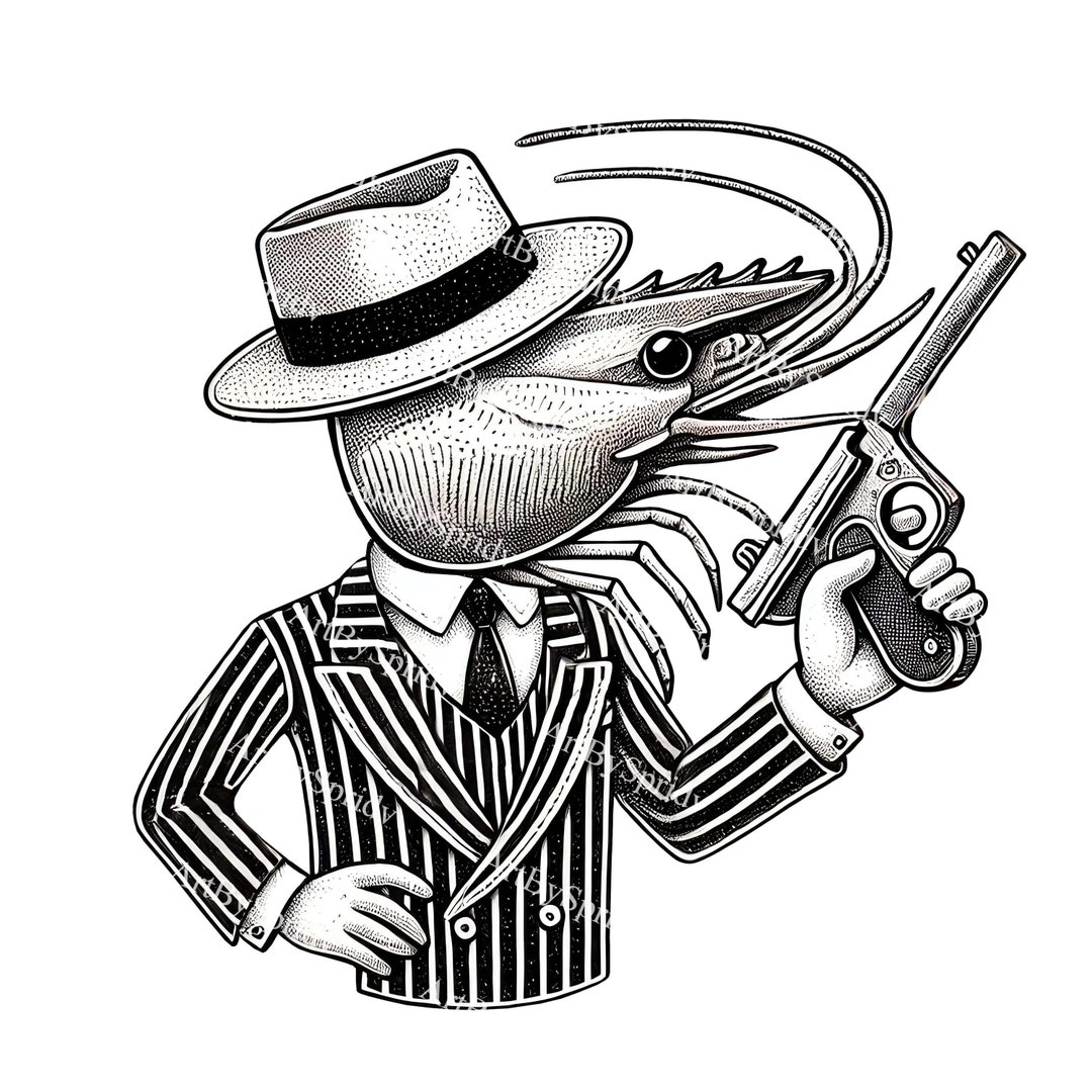 Vintage Mobster Shrimp Clipart – Transparent PNG for Quirky Clip Art ...