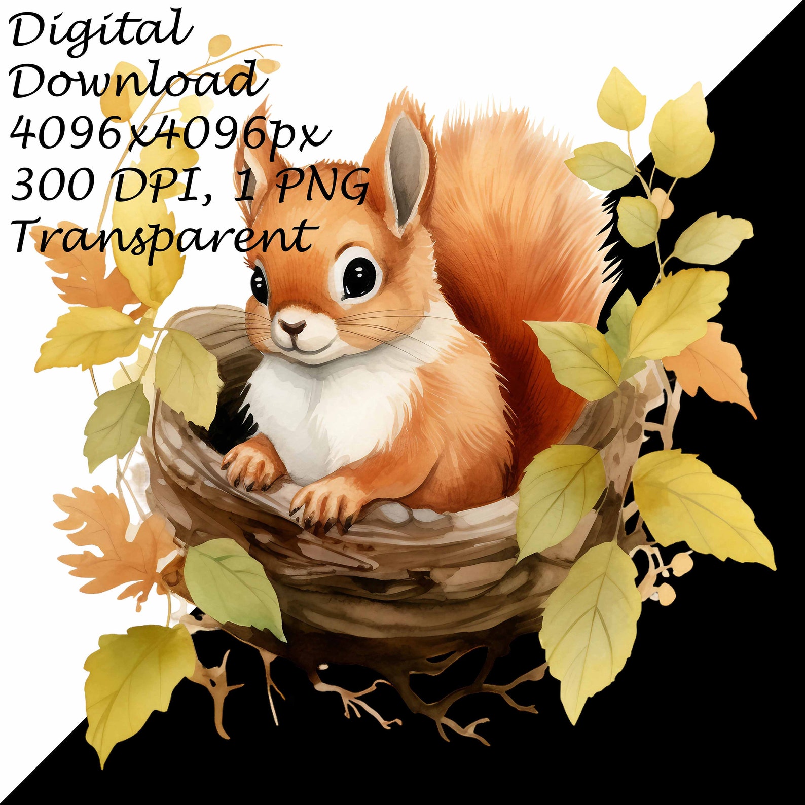 Autumn Forest Friends Clipart 4 PACK - Cute Squirrel & Seasonal Leaves ...