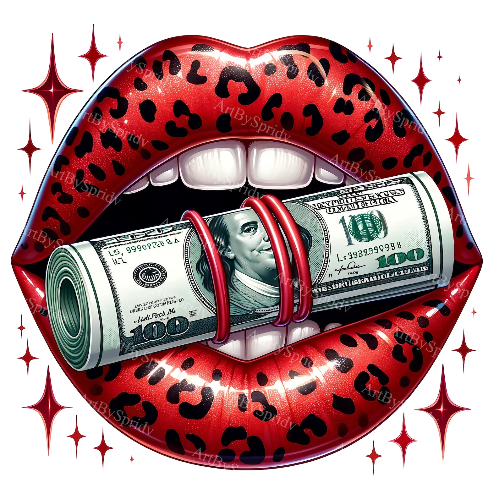 100 Dollar Bill Lips Clipart - Glossy Lips & Money PNG, Digital ...