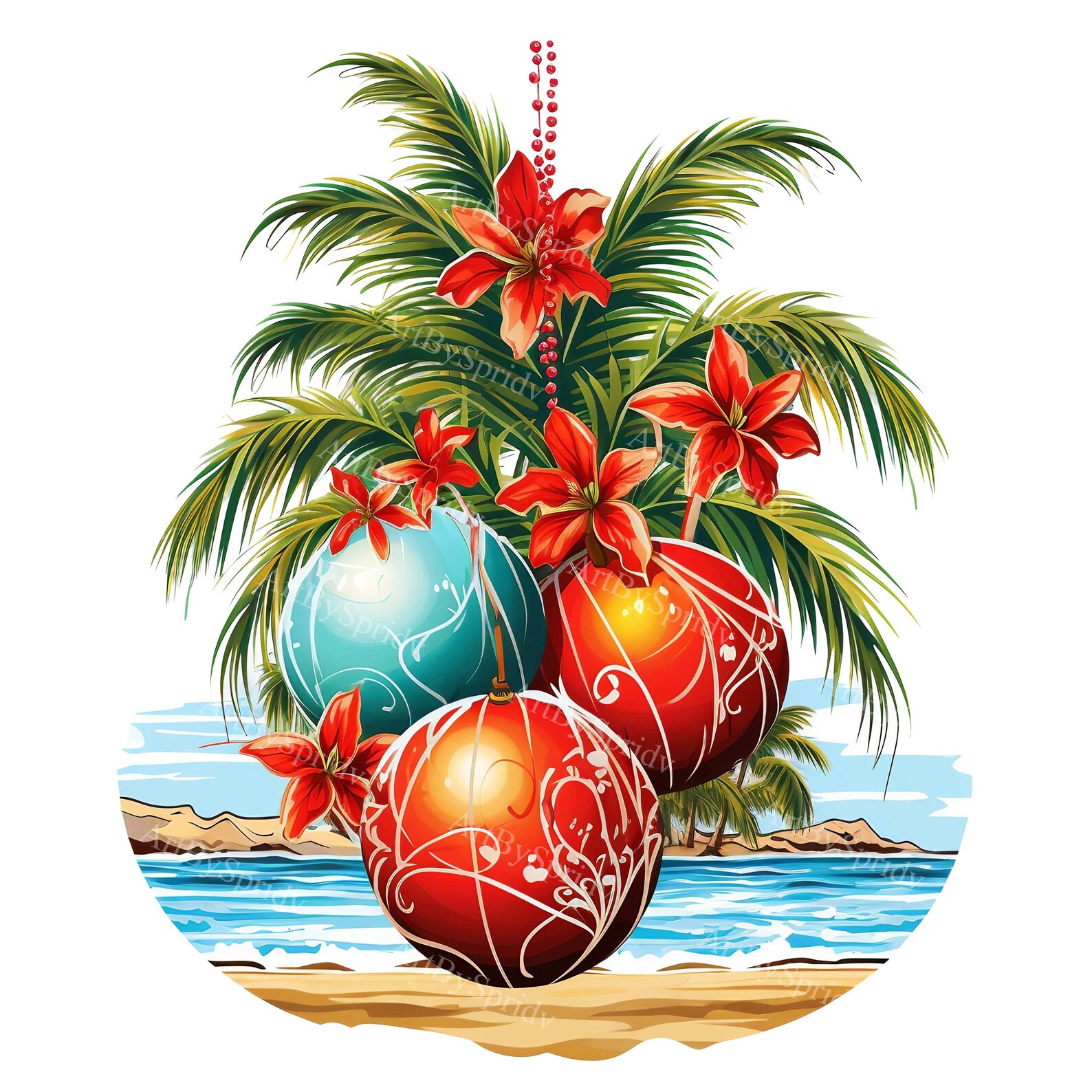 Christmas Balls Palm Tree With Santa Claus Hat Transparent PNG Clipart ...
