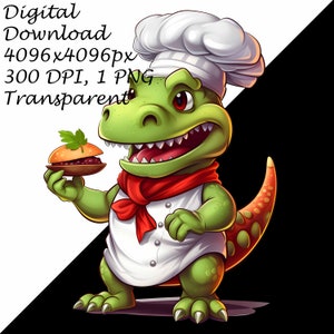 T-rex Chef Dinosaur With Hat & Apron Clip Art - Printable Shirt, Mug ...