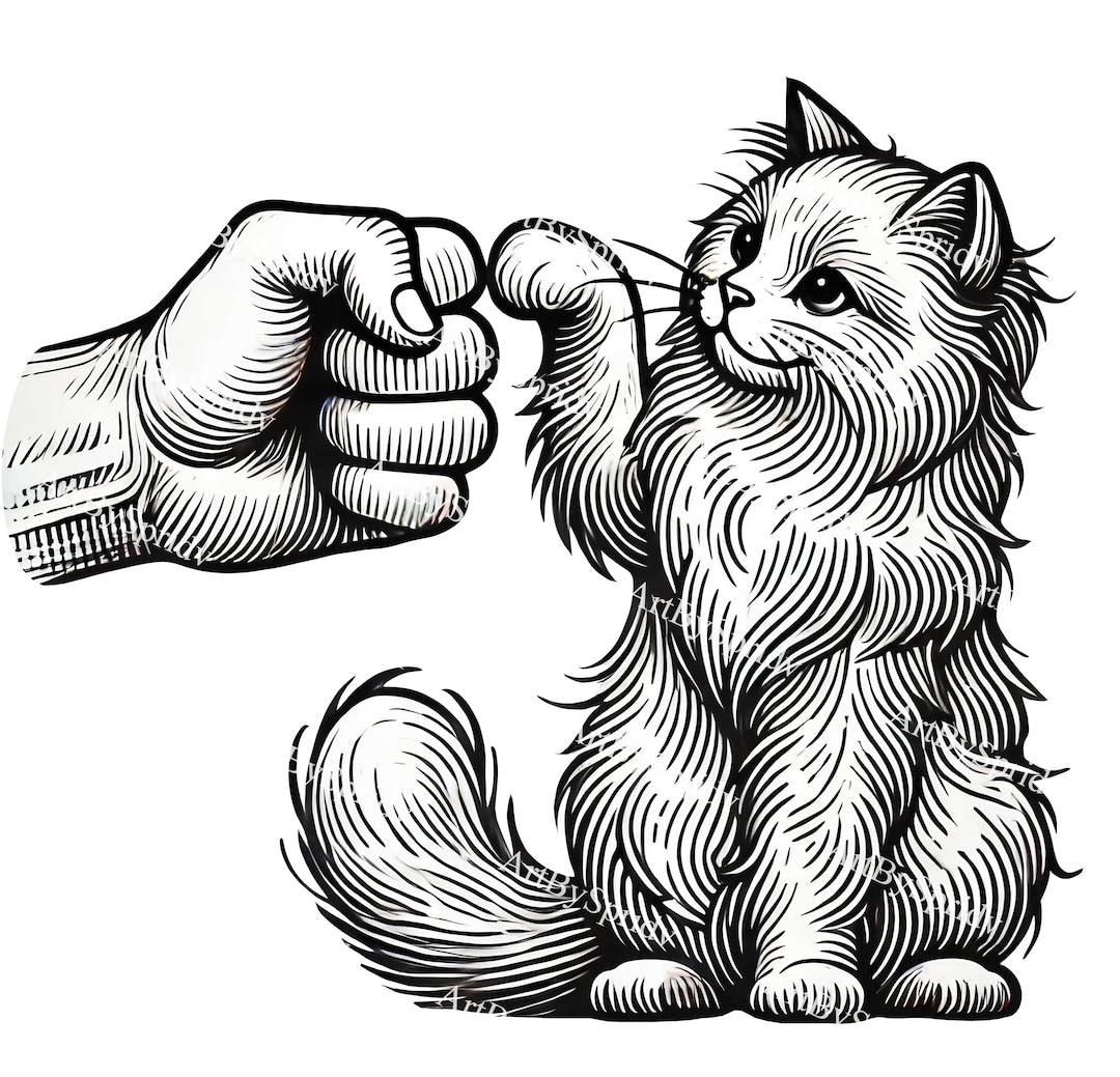 Vintage Cat Fist Bump PNG, Hand-drawn Pet Lover Illustration, Retro ...
