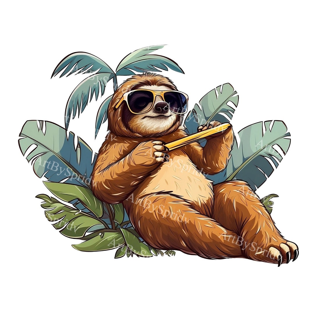 Tropical Sloth Clipart: Chilled-out Sloth With Sunglasses Digital PNG ...