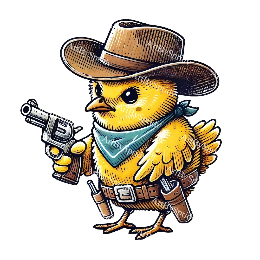Cowboy Chick PNG Clipart With Hat & Toy Gun, Fun Chicken Digital ...