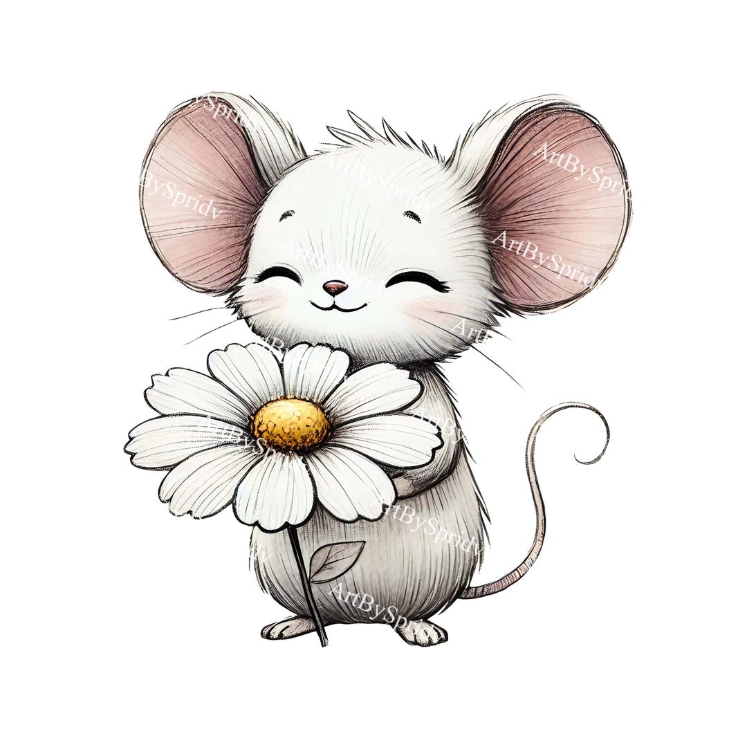 Cute Mouse With Daisy PNG Clipart, Kawaii Floral Animal Illustration ...