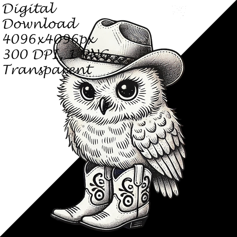 Cowboy Owl PNG, Cute Western Illustration, Rustic Country Bird Art ...