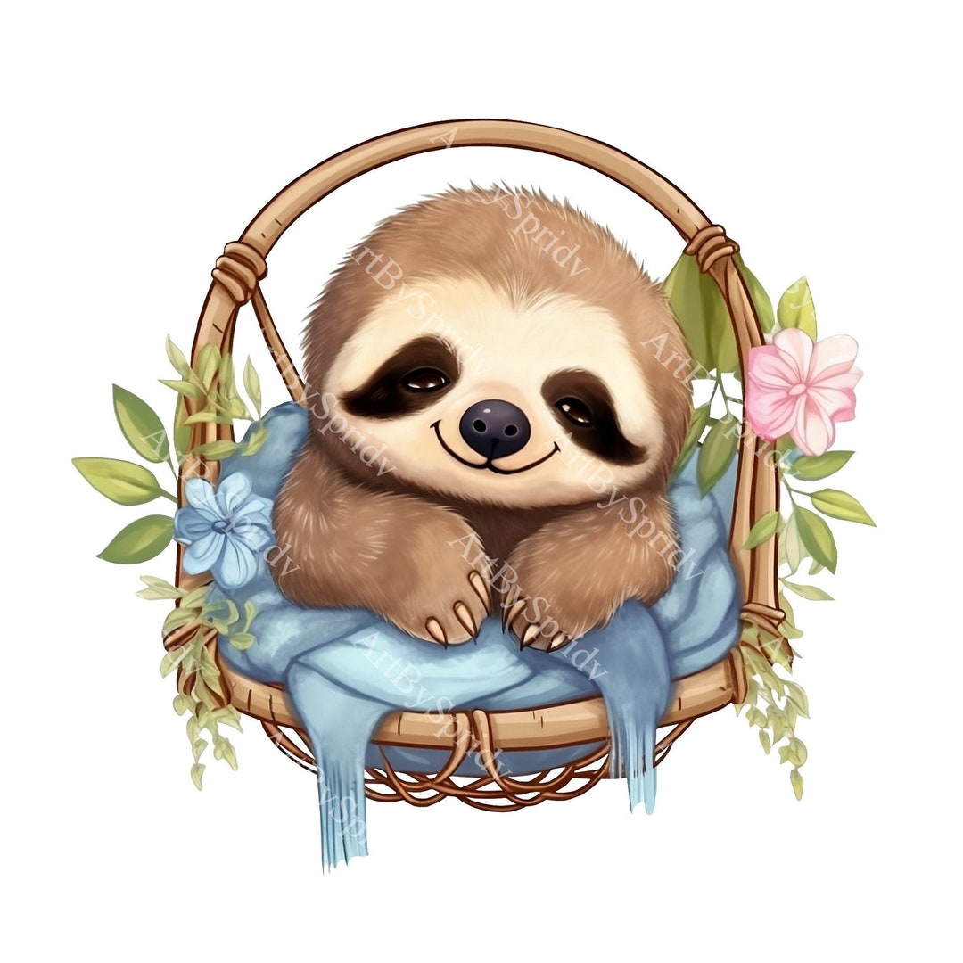 Adorable Baby Sloth Digital Clipart for Sublimation, Cute Sloth in ...