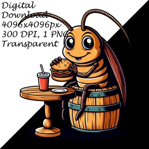 Whimsical Cockroach With Burger Cartoon Clipart: Printable PNG for ...