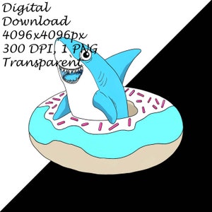 Funny Shark Doughnut Float Clipart - Blue Shark Cartoon PNG, Digital ...