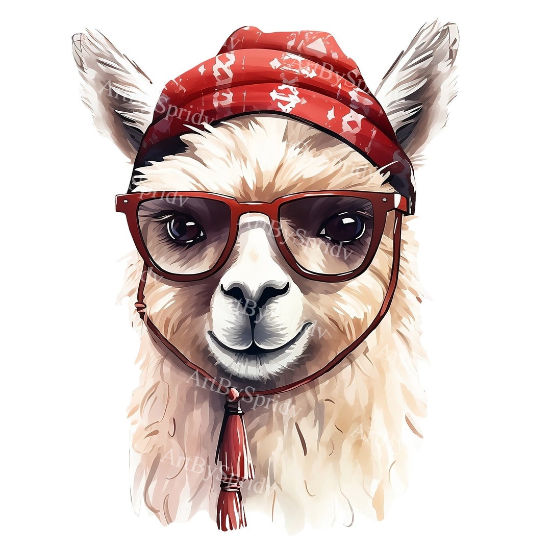 Cool Llama Clipart - Funny Hipster Llama With Glasses and Bandana ...