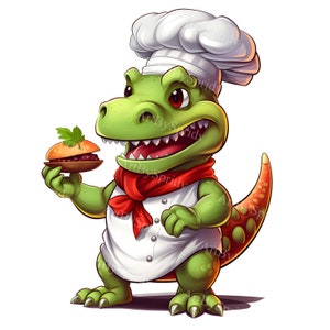 T-rex Chef Dinosaur With Hat & Apron Clip Art - Printable Shirt, Mug ...