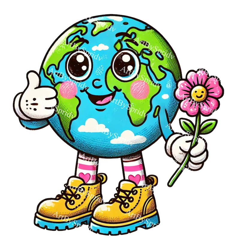 Earth With Happy Face & Flower PNG Clipart, Cute Planet Digital Earth ...