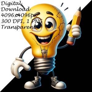 Engaging Light Bulb Character With Pencil PNG Clipart for Printable ...