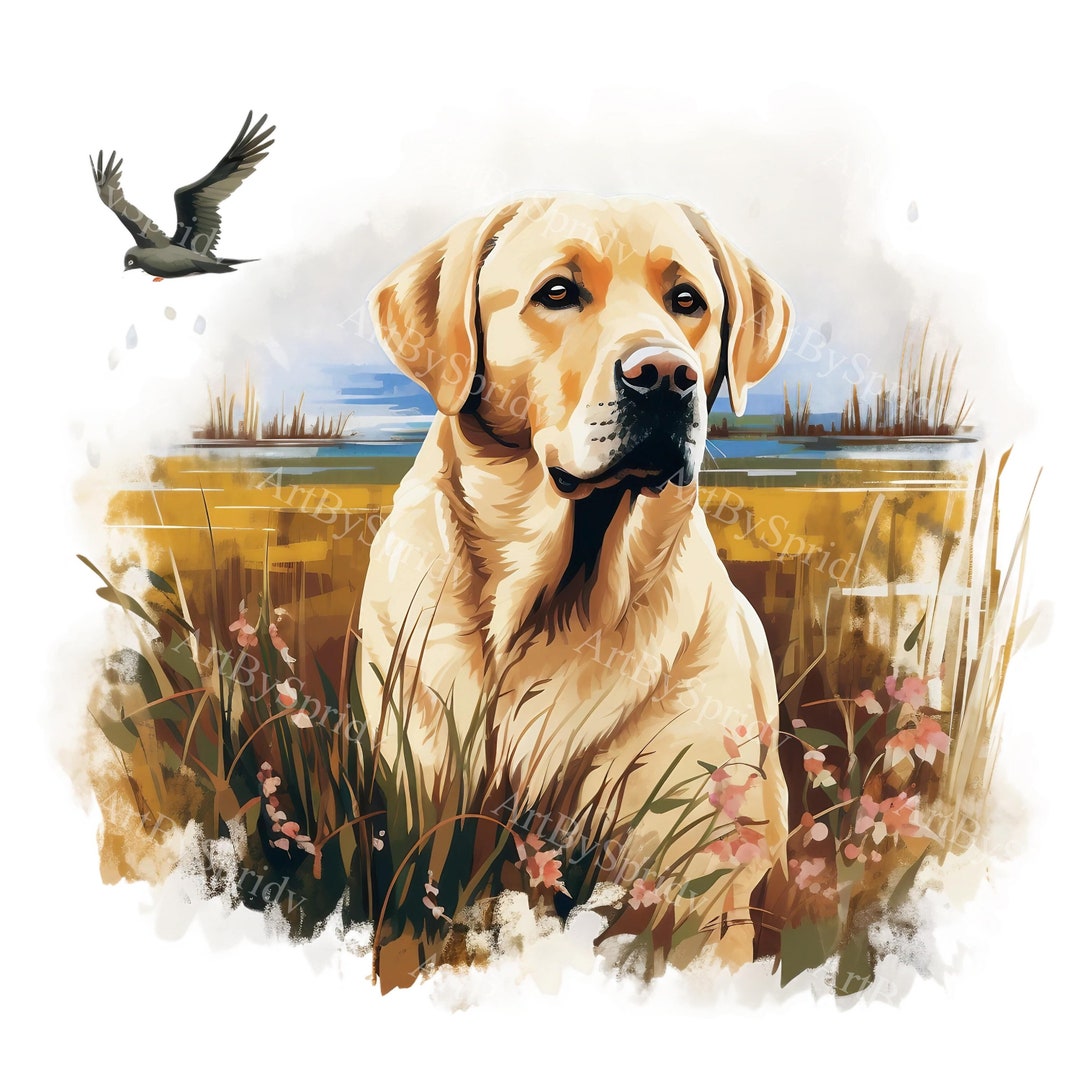 Watercolor Labrador Dog Hunting Duck PNG Clipart - Printable T-shirt ...