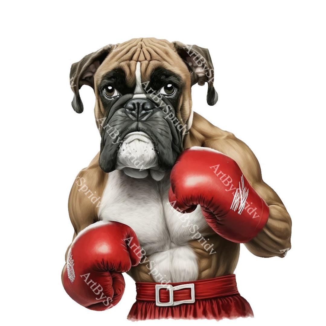 Boxer Dog in Boxing Gloves PNG Clipart, Determined Athletic Dog ...