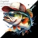Realistic Bass Fish Clipart With Baseball Cap & Sunglasses - Digital ...