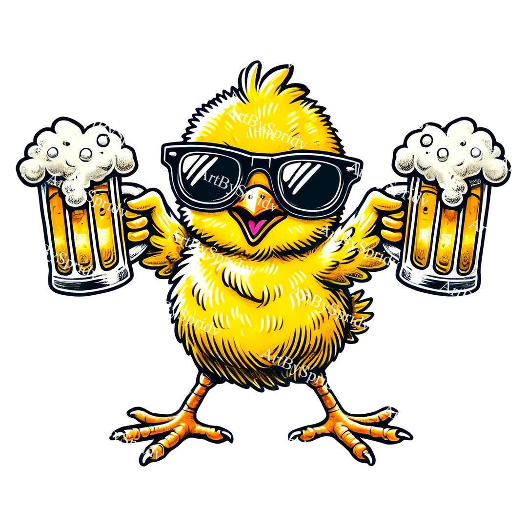 Funny Drunk Chick Beer PNG Clipart, Cool Easter Chick With Beer Mugs T ...