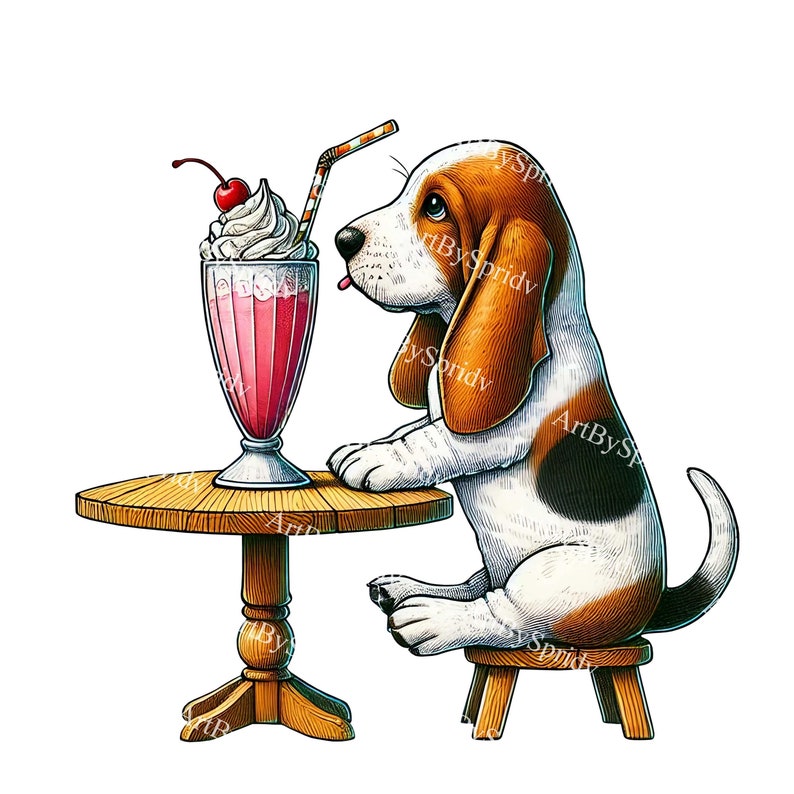 Beagle Puppy Enjoying Milkshake Illustration, Cute Dog PNG Clipart for ...