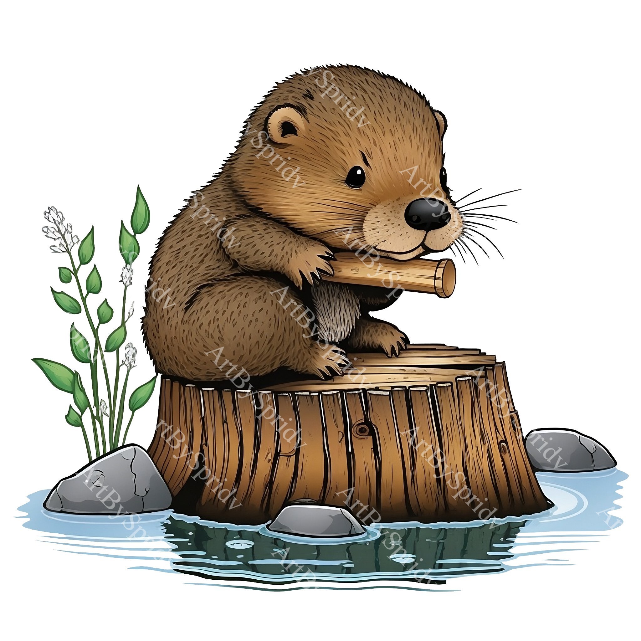 Baby Beaver With Log/dam PNG Clipart Transparent Animal Print - Etsy