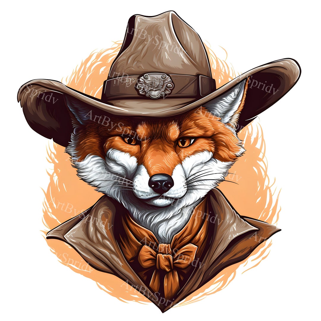 Detective Fox in Cowboy Hat PNG Clipart, Western Sheriff Fox,cute ...